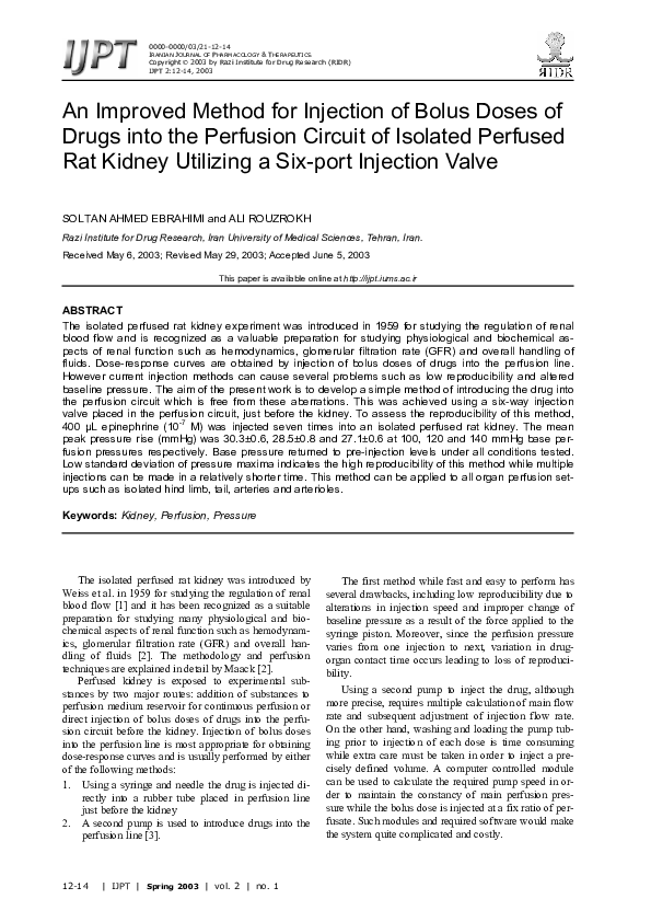 (PDF) An Improved Method for Injection of Bolus Doses of Drugs into the ...