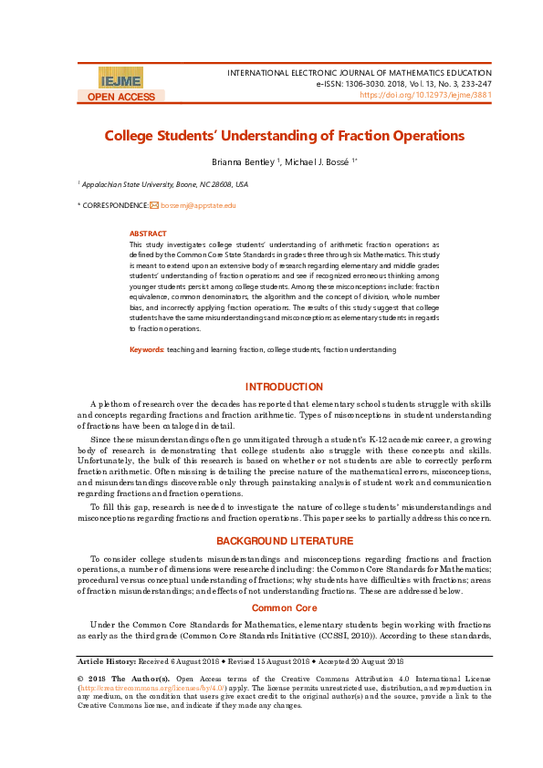 (PDF) College Students’ Understanding of Fraction Operations