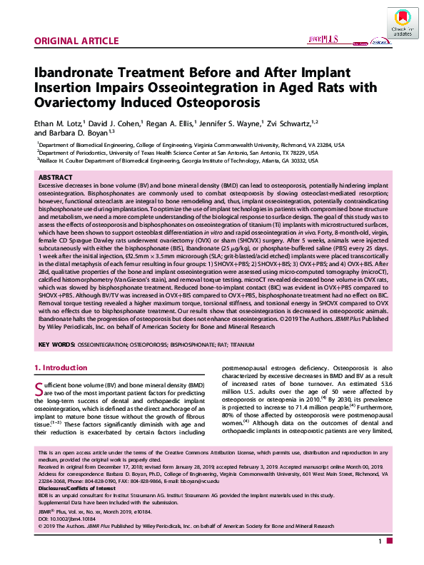 (PDF) Ibandronate Treatment Before and After Implant Insertion Impairs ...