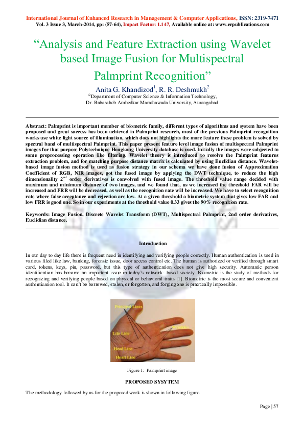 Pdf Feature Extraction Using Wavelet Based Image Fusion For Multispectral Palmprint Recognition