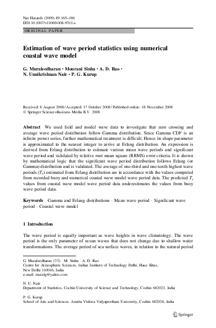 (PDF) Estimation of wave period statistics using numerical coastal wave ...