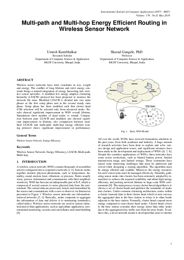 Pdf Multi Path And Multi Hop Energy Efficient Routing In Wireless Sensor Network