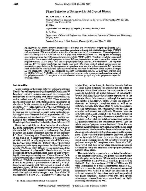 (PDF) Phase behavior of polymer/liquid crystal blends