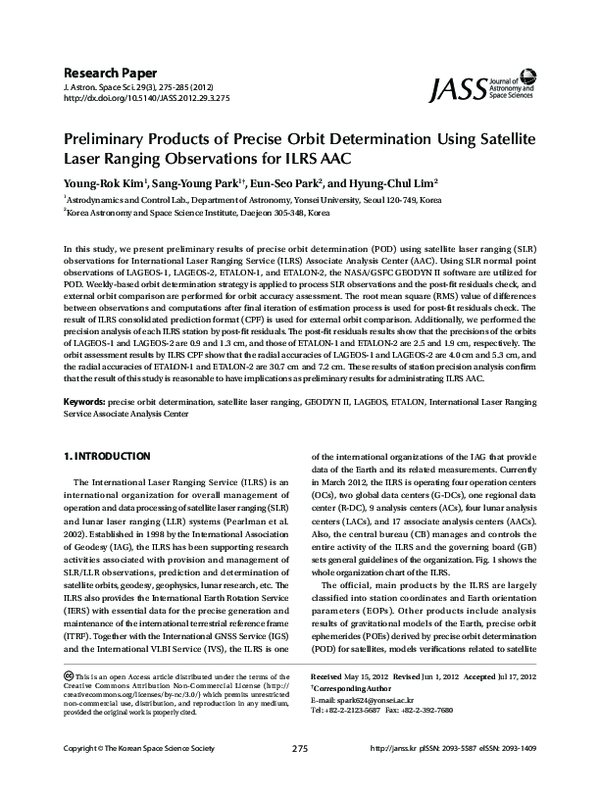 (PDF) Preliminary Products of Precise Orbit Determination Using Satellite Laser Ranging ...