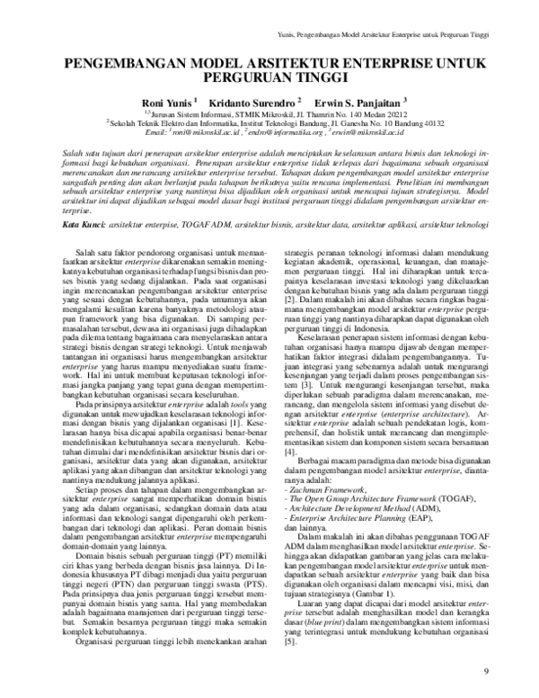 Pdf Pengembangan Model Arsitektur Enterprise Untuk Perguruan Tinggi