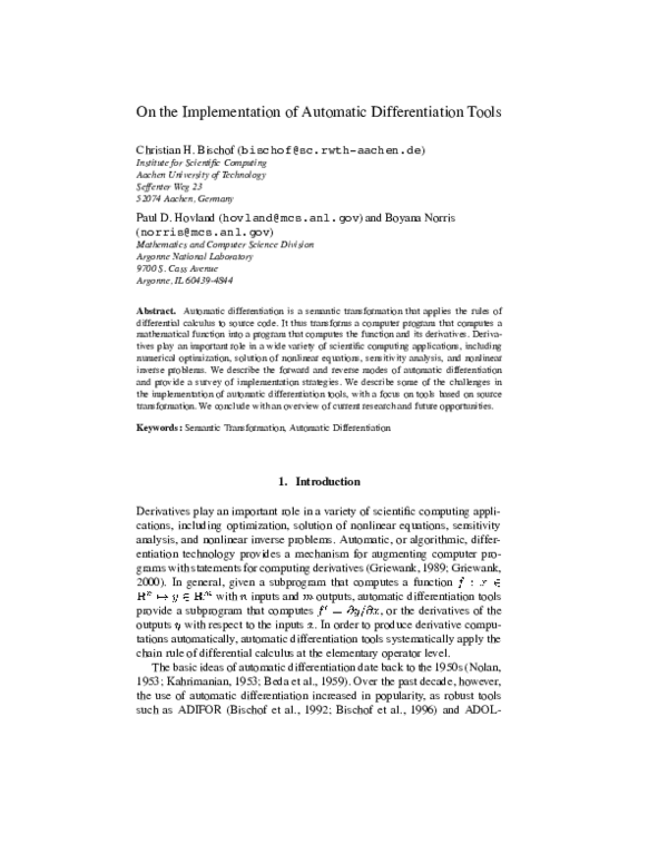 (PDF) Automatic Differentiation Tools: Implementation and Challenges