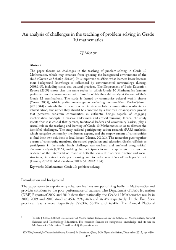 (PDF) An analysis of challenges in the teaching of problem solving in ...