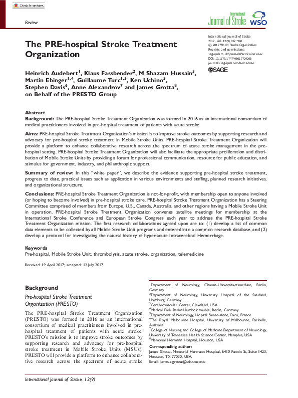 (PDF) The PRE-hospital Stroke Treatment Organization