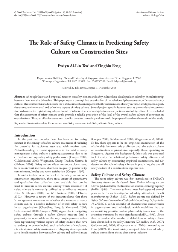 (PDF) The Role of Safety Climate in Predicting Safety Culture on ...