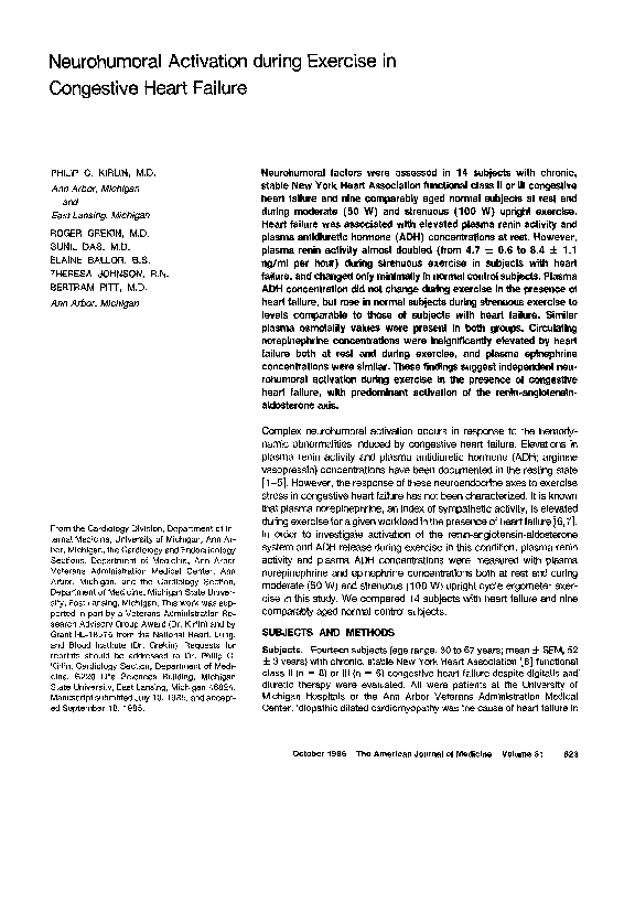 (PDF) Neurohumoral activation during exercise in congestive heart failure