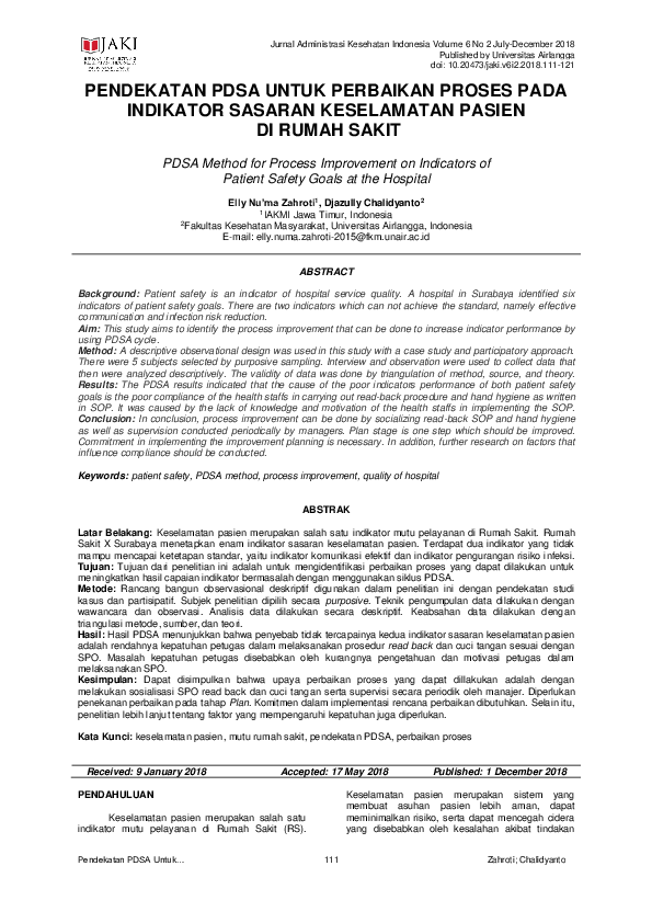 (PDF) Pendekatan Pdsa Untuk Perbaikan Proses Pada Indikator Sasaran Keselamatan Pasien DI Rumah ...