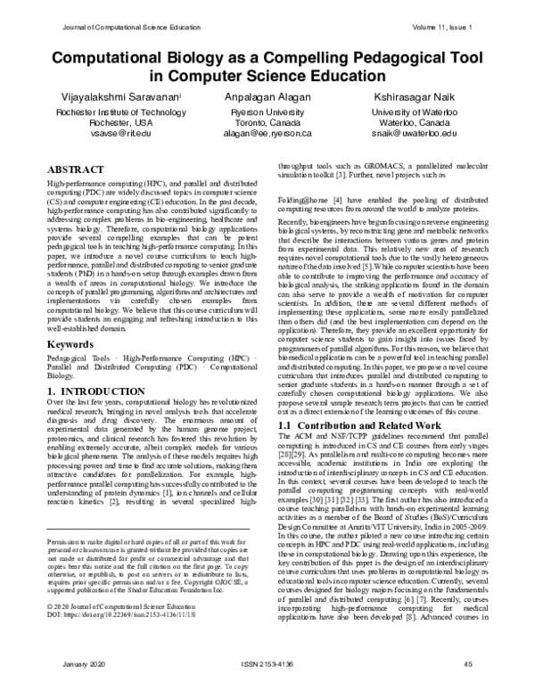 (PDF) Computational Biology as a Compelling Pedagogical Tool in ...
