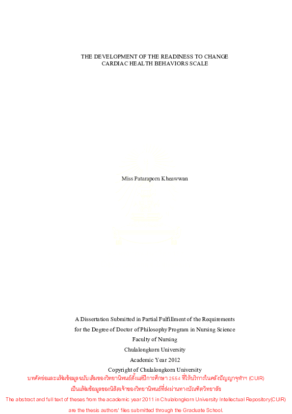 (PDF) The development of the readiness to change cardiac health ...