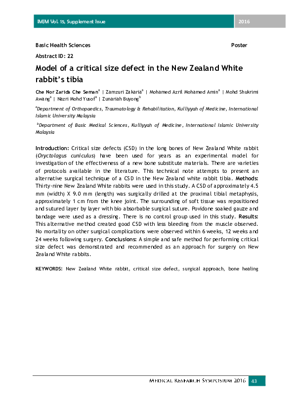 (PDF) Model of a critical size defect in the New Zealand White rabbit’s ...