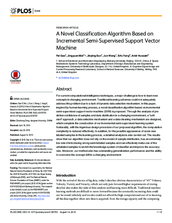 Pdf A Novel Classification Algorithm Based On Incremental Semi