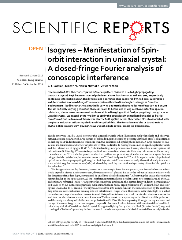 (PDF) Isogyres – Manifestation of Spin-orbit interaction in uniaxial ...