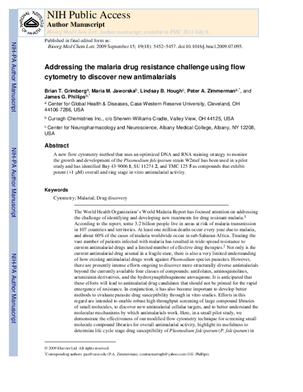 (PDF) Addressing the malaria drug resistance challenge using flow ...