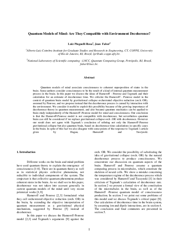 (PDF) Quantum models of the mind: Are they compatible with environment ...