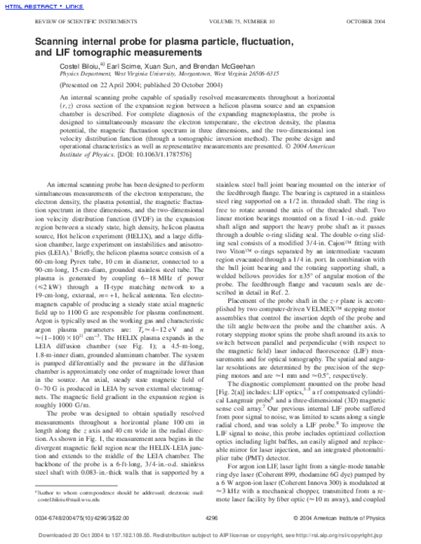 (PDF) Scanning internal probe for plasma particle, fluctuation, and LIF ...