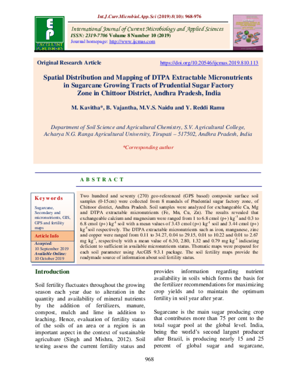 Pdf Spatial Distribution And Mapping Of Dtpa Extractable