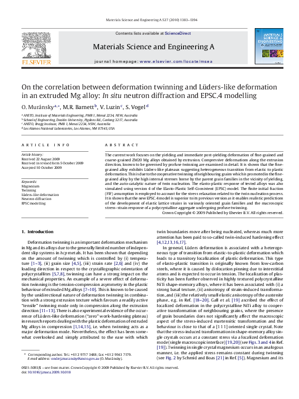 (PDF) On the correlation between deformation twinning and Lüders-like ...