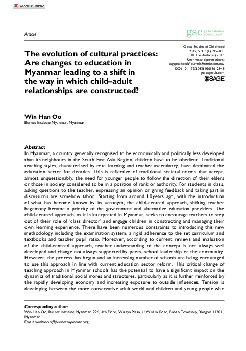 (PDF) The evolution of cultural practices: Are changes to education in ...