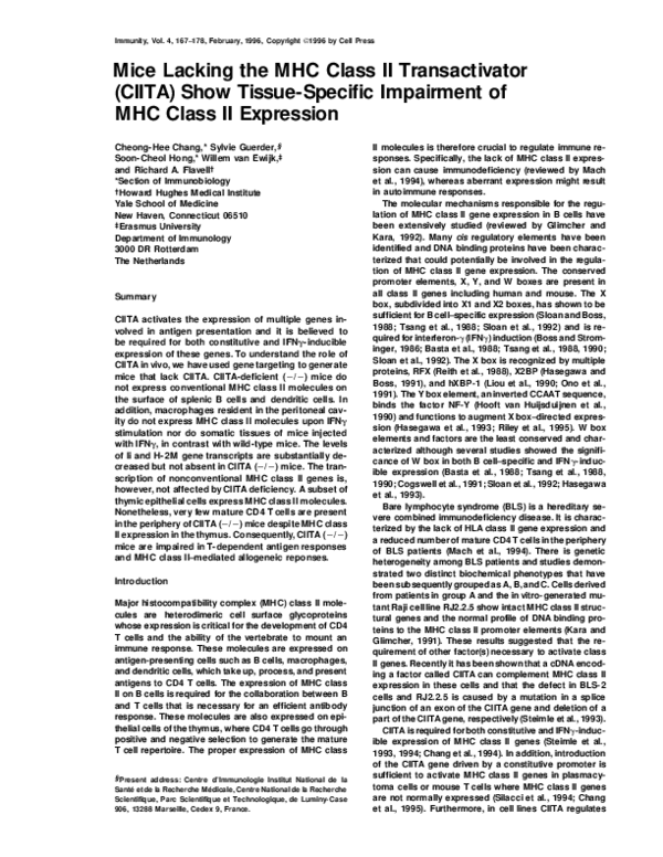 (PDF) Mice Lacking the MHC Class II Transactivator (CIITA) Show Tissue ...
