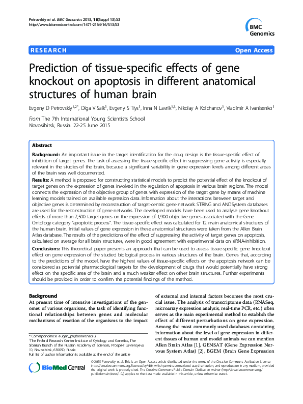 (PDF) Prediction of tissue-specific effects of gene knockout on ...