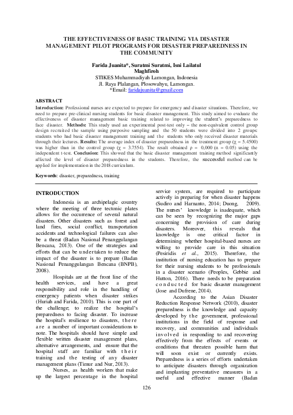 (PDF) The Effectiveness of Basic Training on Disaster Management Pilot ...