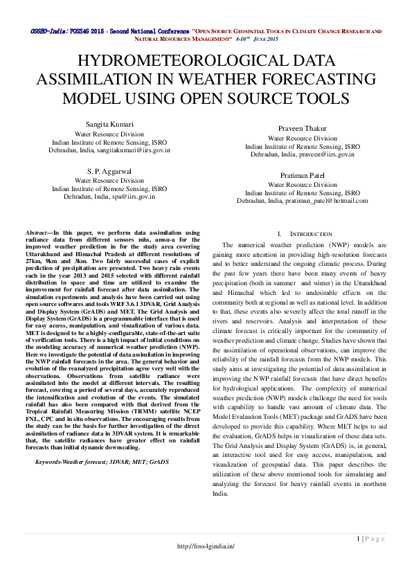 Pdf Hydrometeorological Data Assimilation In Weather Forecasting Model Using Open Source Tools