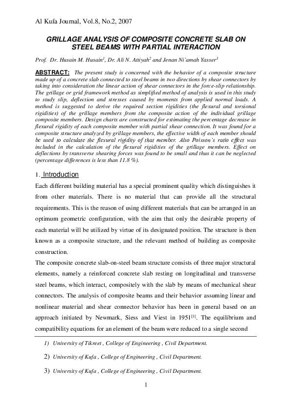 (PDF) Grillage Analysis of Composite Concrete Slab on Steel Beams with Partial Interaction