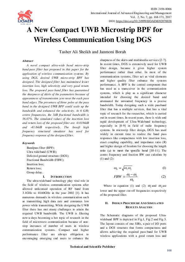 (PDF) A New Compact UWB Microstrip BPF for Wireless Communication Using DGS