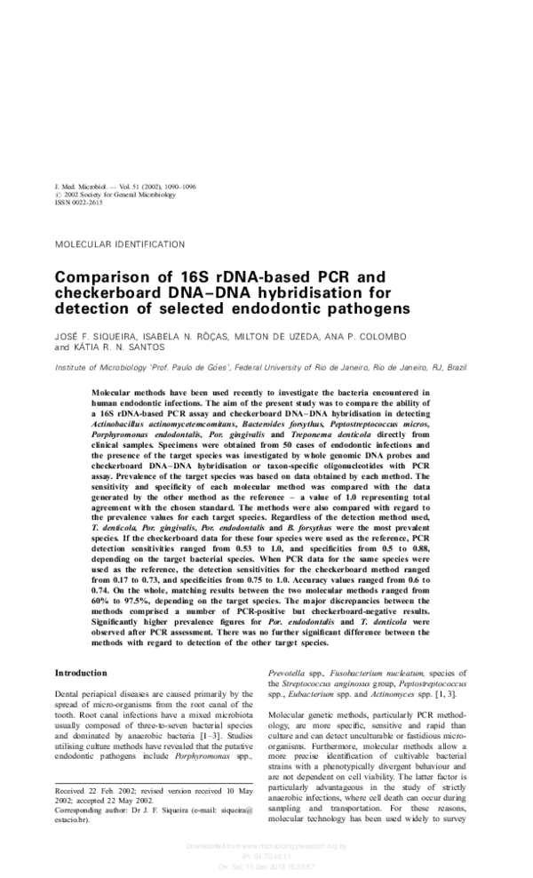 (PDF) Comparison of 16S rDNA-based PCR and checkerboard DNA-DNA ...