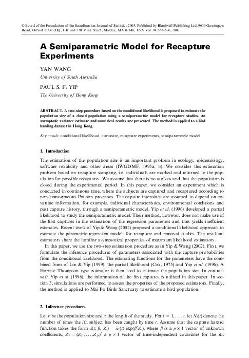 (PDF) A Semiparametric Model for Recapture Experiments | Paul Yip - Academia.edu