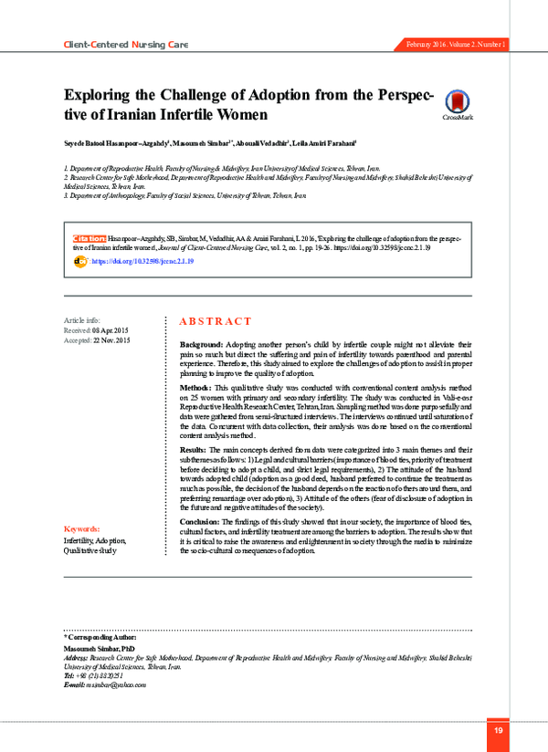(PDF) Exploring the Challenge of Adoption from the Perspective of Iranian Infertile Women