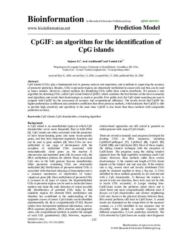 (PDF) CpGIF: an algorithm for the identification of CpG islands