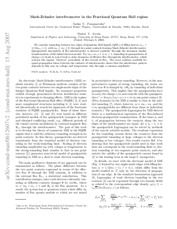 (PDF) Mach-Zehnder Interferometer in the Fractional Quantum Hall Regime