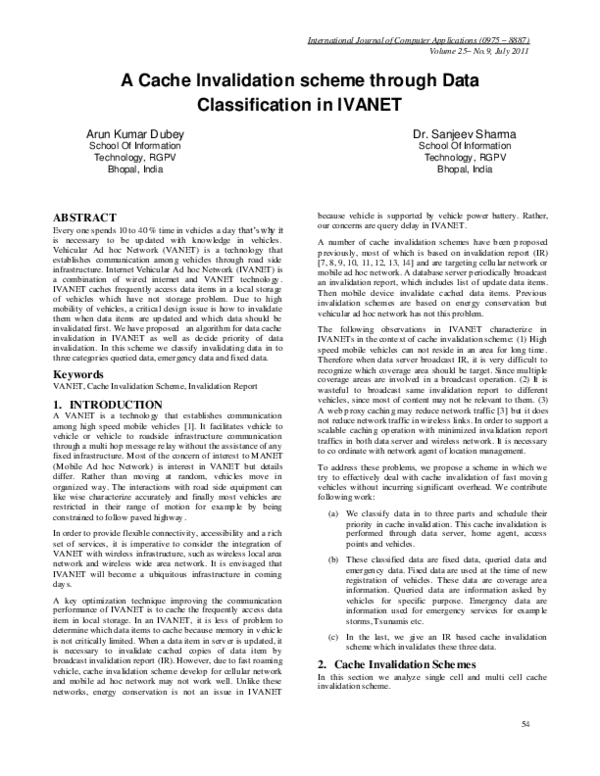 (PDF) A Cache Invalidation scheme through Data Classification in IVANET