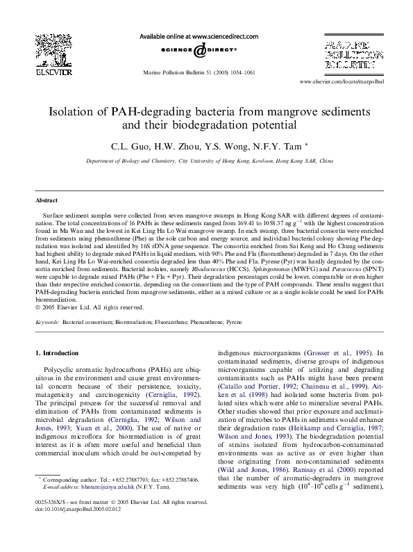 (PDF) Isolation of PAH-degrading bacteria from mangrove sediments and ...
