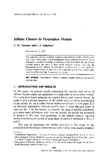 (PDF) Infinite clusters in percolation models