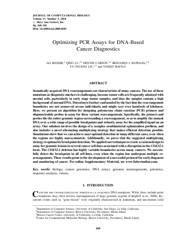 (PDF) Optimizing PCR Assays for DNA-Based Cancer Diagnostics
