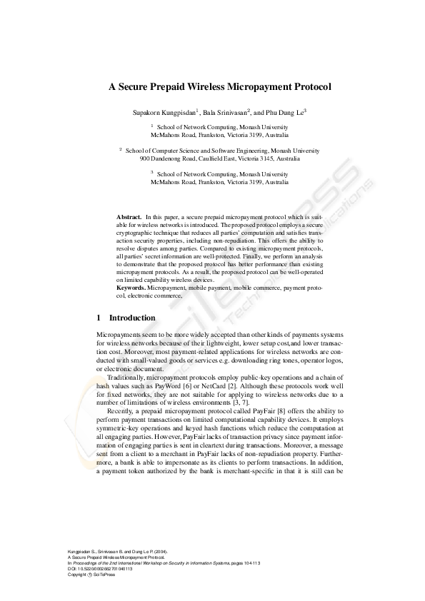 (PDF) A secure prepaid wireless micropayment protocol | Supakorn Kungpisdan - Academia.edu