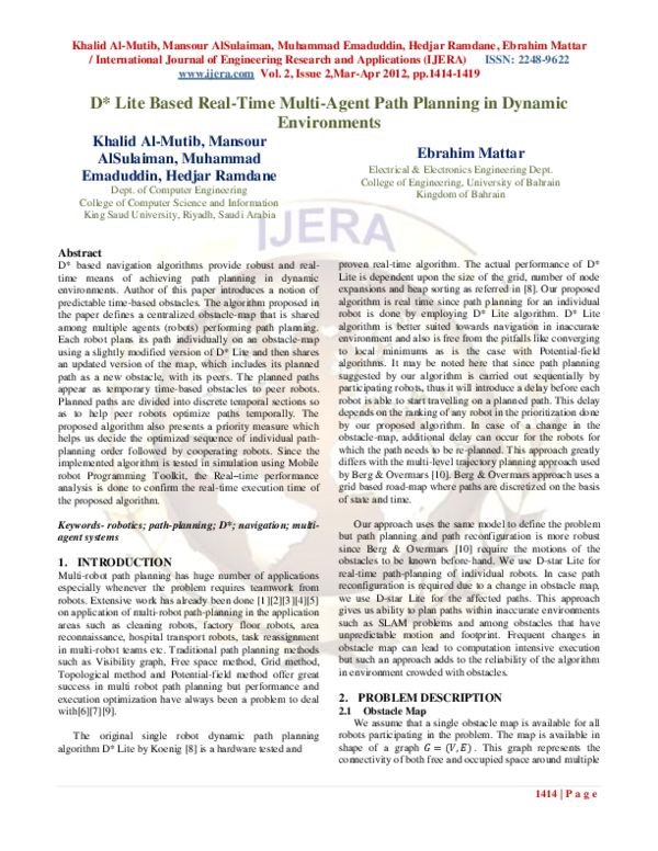 Pdf D Lite Based Real Time Multi Agent Path Planning In Dynamic Environments