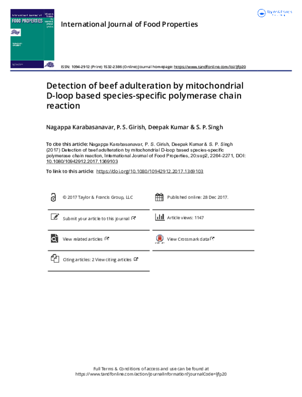 Pdf Detection Of Beef Adulteration By Mitochondrial D Loop Based Species Specific Polymerase