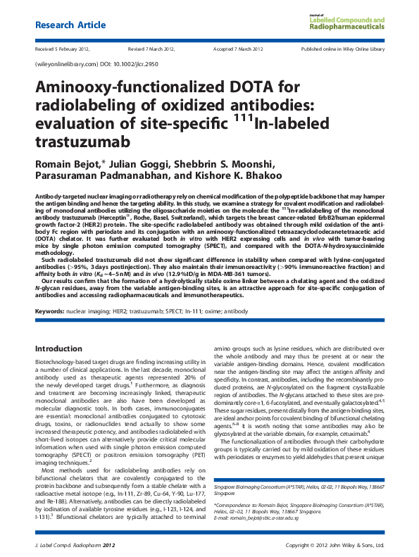 (PDF) Aminooxy functionalized DOTA for radiolabeling of oxidized ...