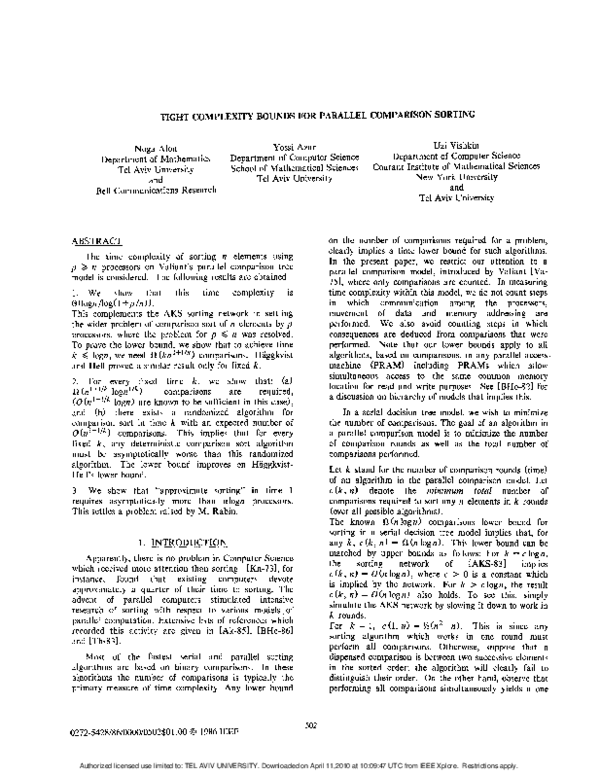 Pdf Tight Complexity Bounds For Parallel Comparison Sorting