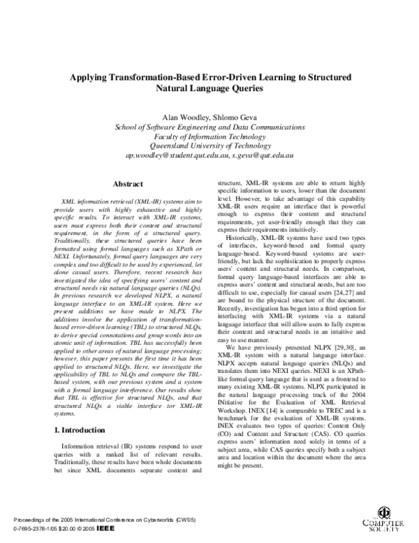 Pdf Applying Transformation Based Error Driven Learning To Structured Natural Language Queries