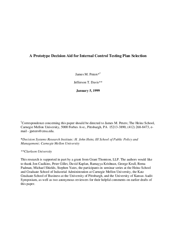 (PDF) A Prototype Decision Aid for Internal Control Testing Plan Selection