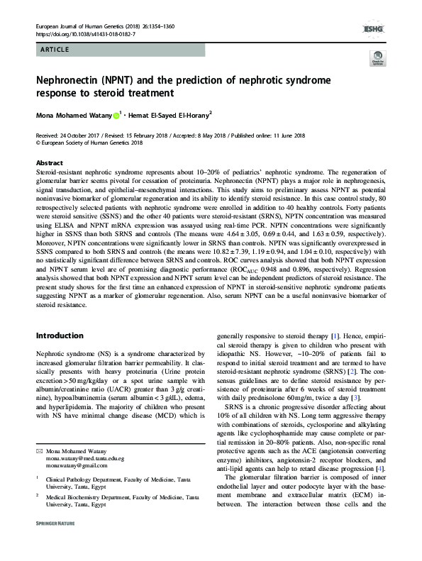 Nephronectin (NPNT) and the prediction of nephrotic syndrome response ...