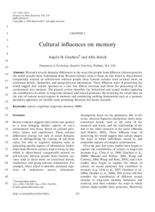 (PDF) Cultural influences on memory